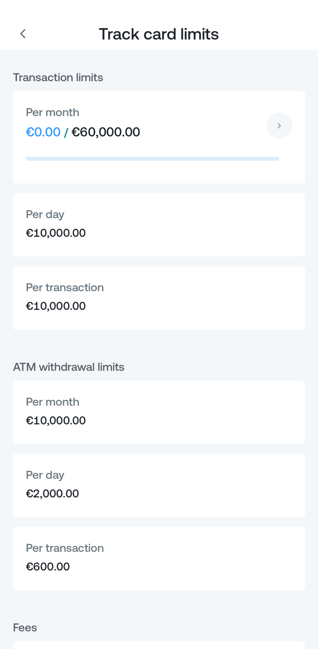 What are the limits and fees of the Nexo Card • Nexo