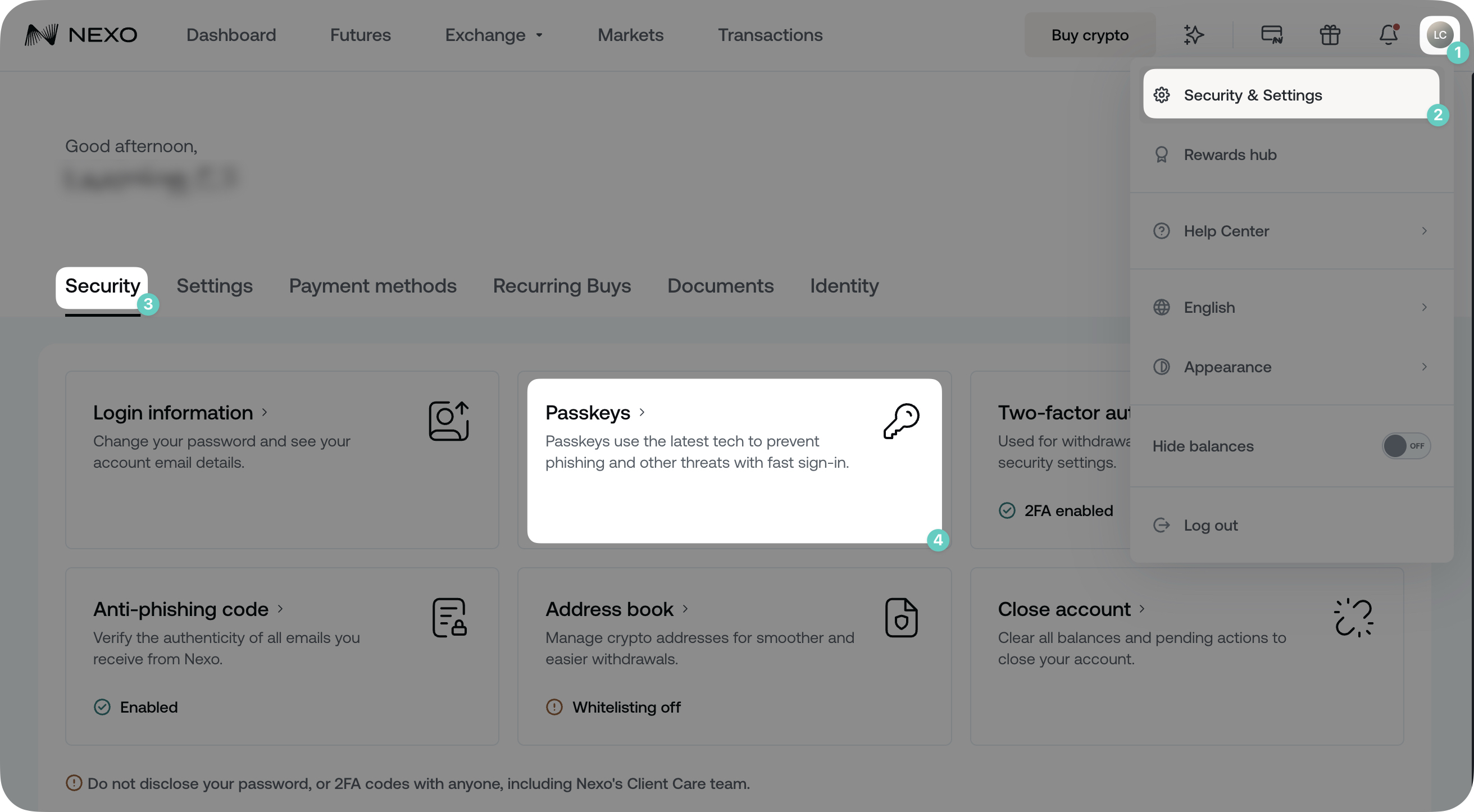 Cómo configurar y administrar passkeys • Nexo